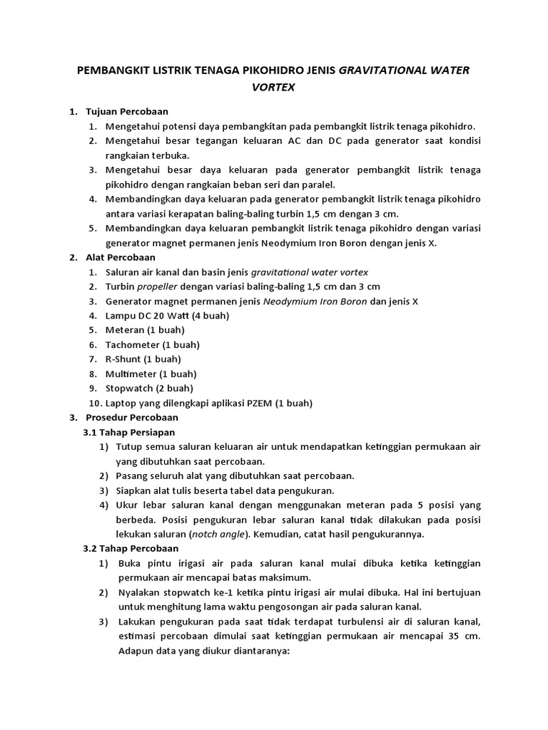 Modul Petunjuk Percobaan PLTPH | PDF