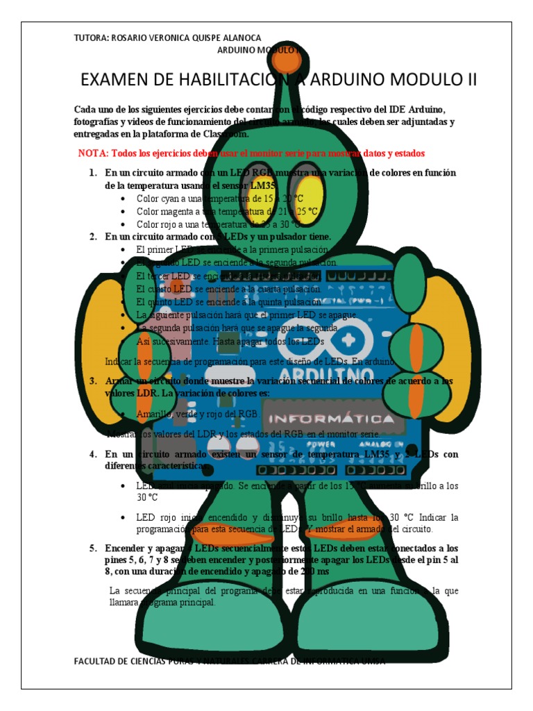 Examen Arduino | PDF | Diodo emisor de luz | Modelo de color Rgb