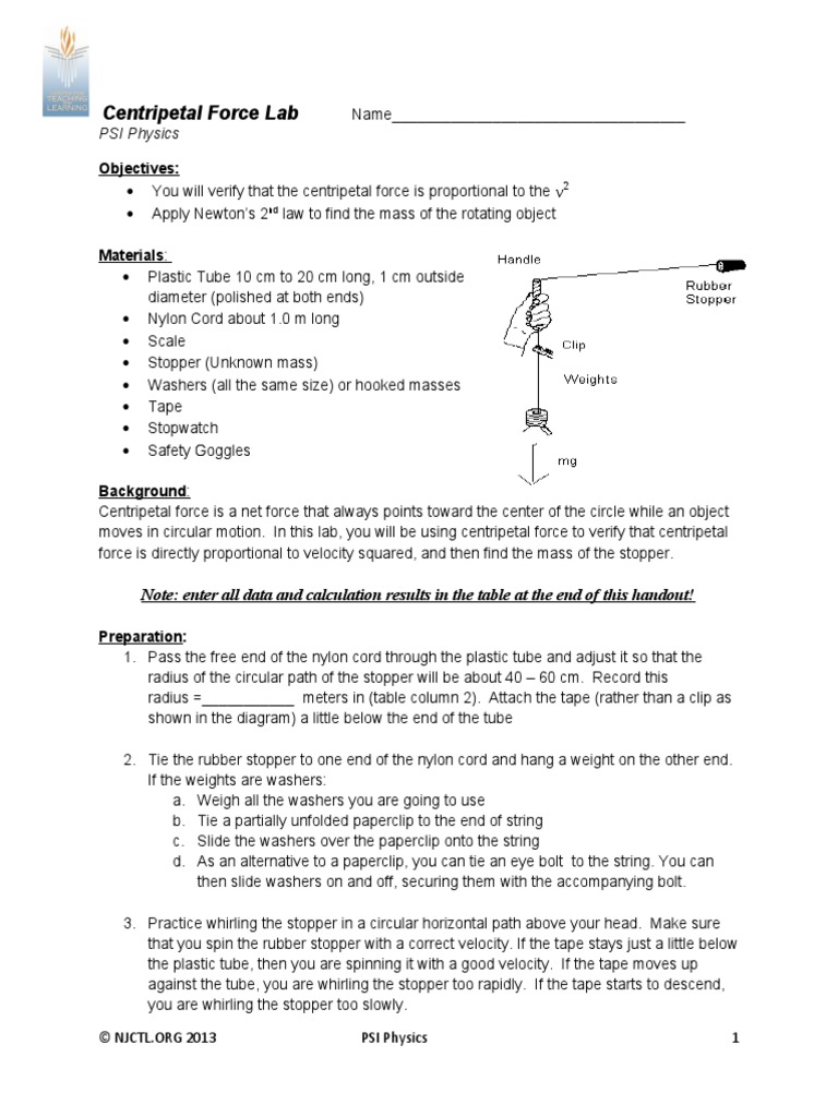 Centripetal Force Lab: Objectives | PDF | Acceleration | Metrology
