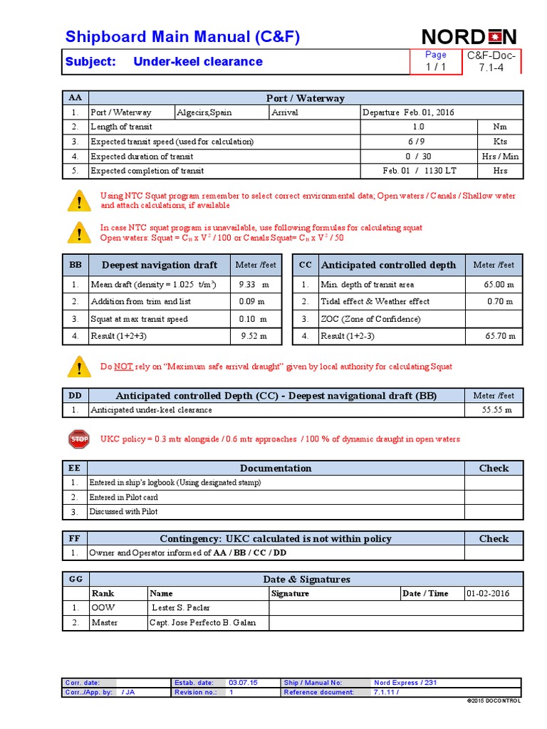 Under-Keel Clearance Guidelines | PDF | Shipping | Water Transport