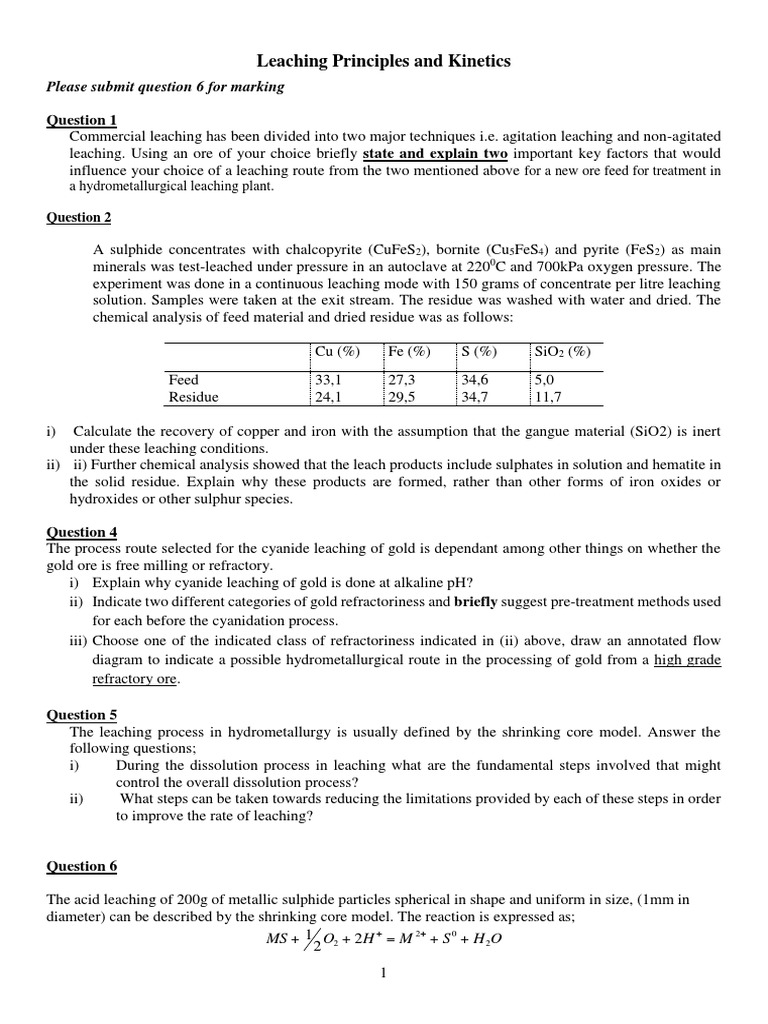 Leaching Principles and Kinetics Analysis | PDF | Chemistry | Physical ...