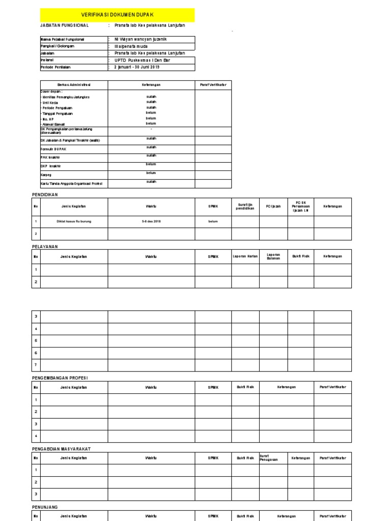 Form Verifikasi Dupak Jabfung | PDF