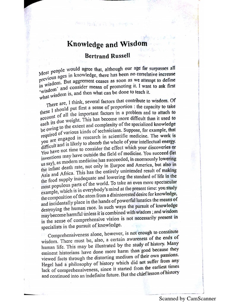 Knowledge and Wisdom by Bertrand Russell | PDF