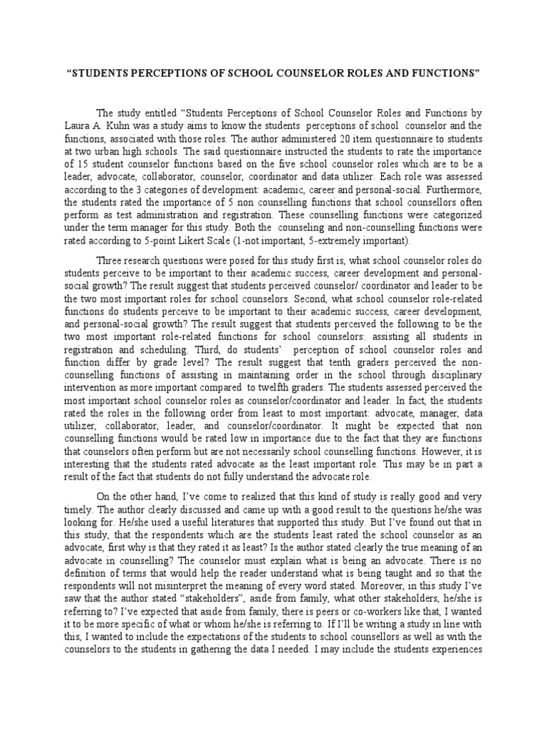 Students Perceptions of School Counselor Roles and Functions | Download ...