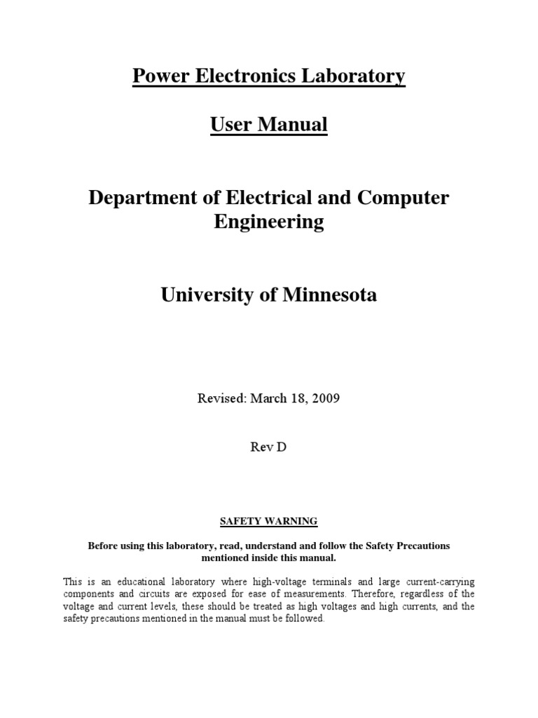 Power Electronics Laboratory User Manual: Revised: March 18, 2009 | PDF ...
