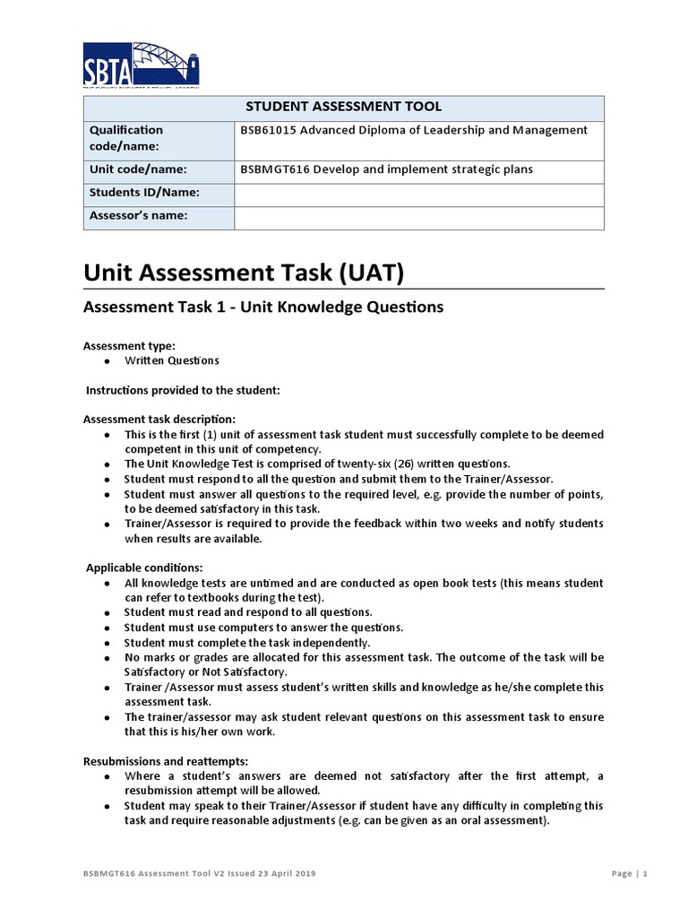 Assessment Task 1 - Unit Knowledge Questions | PDF | Swot Analysis ...