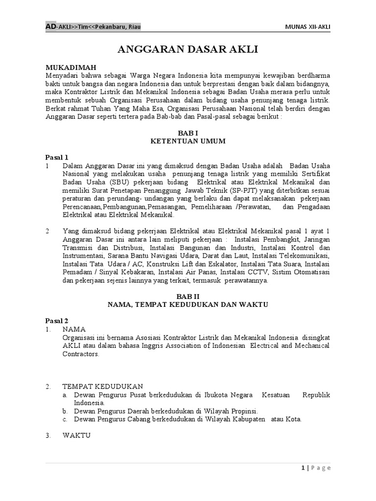 Anggaran Dasar Akli: Mukadimah | PDF | Pengelolaan Keuangan & Uang | Hukum