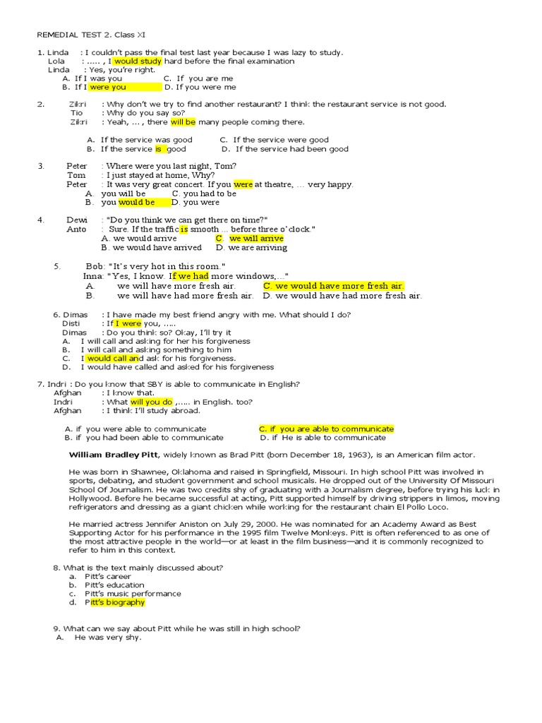 REMEDIAL TEST 2 Kls XI-1 | PDF