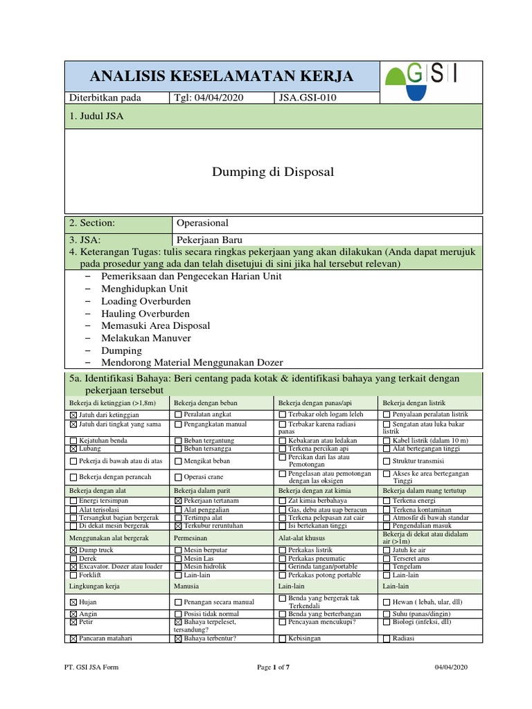 JSA - GSI-010 Dumping Di Disposal | PDF