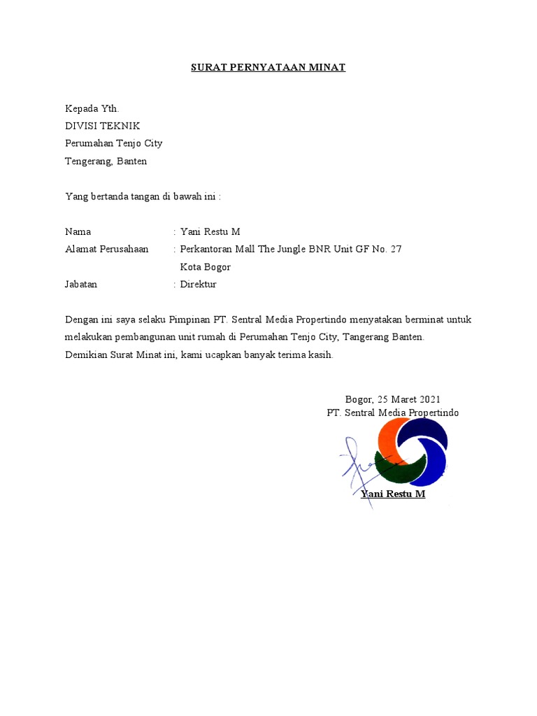 Surat Pernyataan Minat | PDF