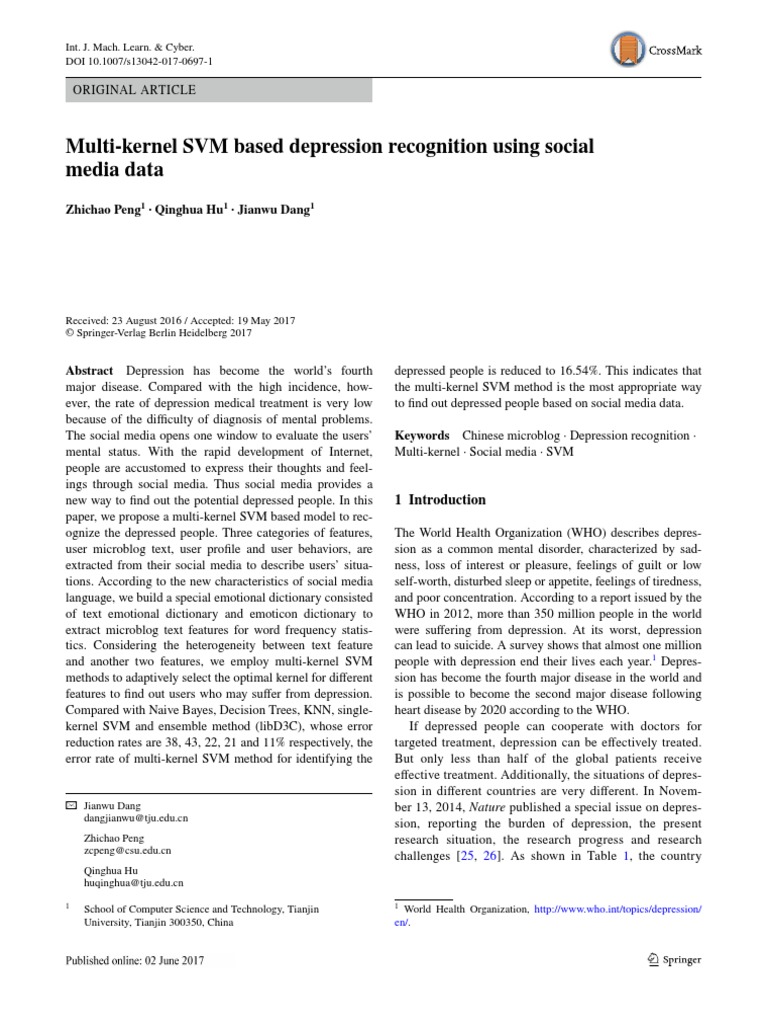 Multi-Kernel SVM Based Depression Recognition Using Social Media Data | PDF | Major Depressive ...