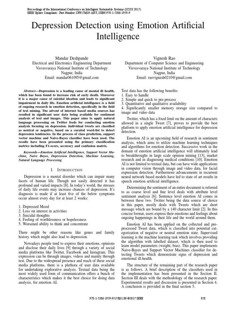 Depression Detection Emotion AI | Download Free PDF | Artificial ...