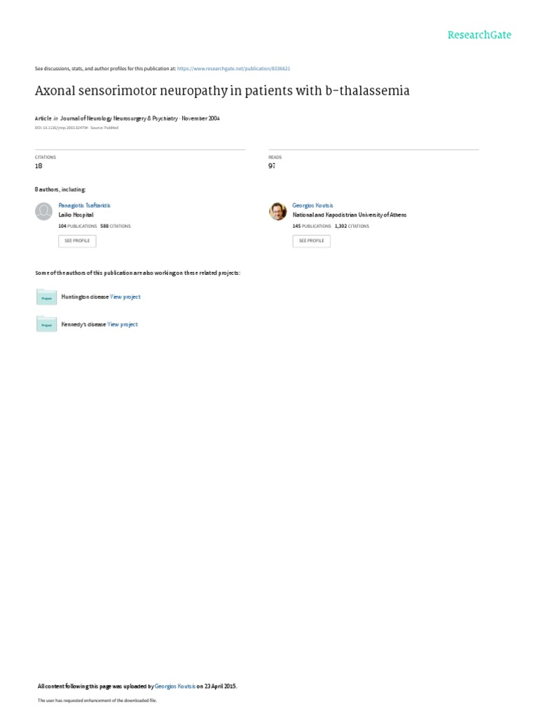 Axonal Sensorimotor Neuropathy in Patients With B-Thalassemia | PDF ...