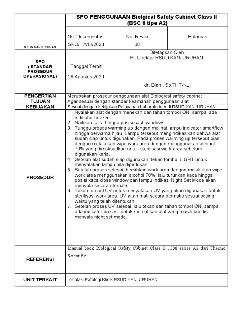 SPO Penggunaan BSC Tipe II A2 | PDF | Kesehatan Holistik | Teknologi ...