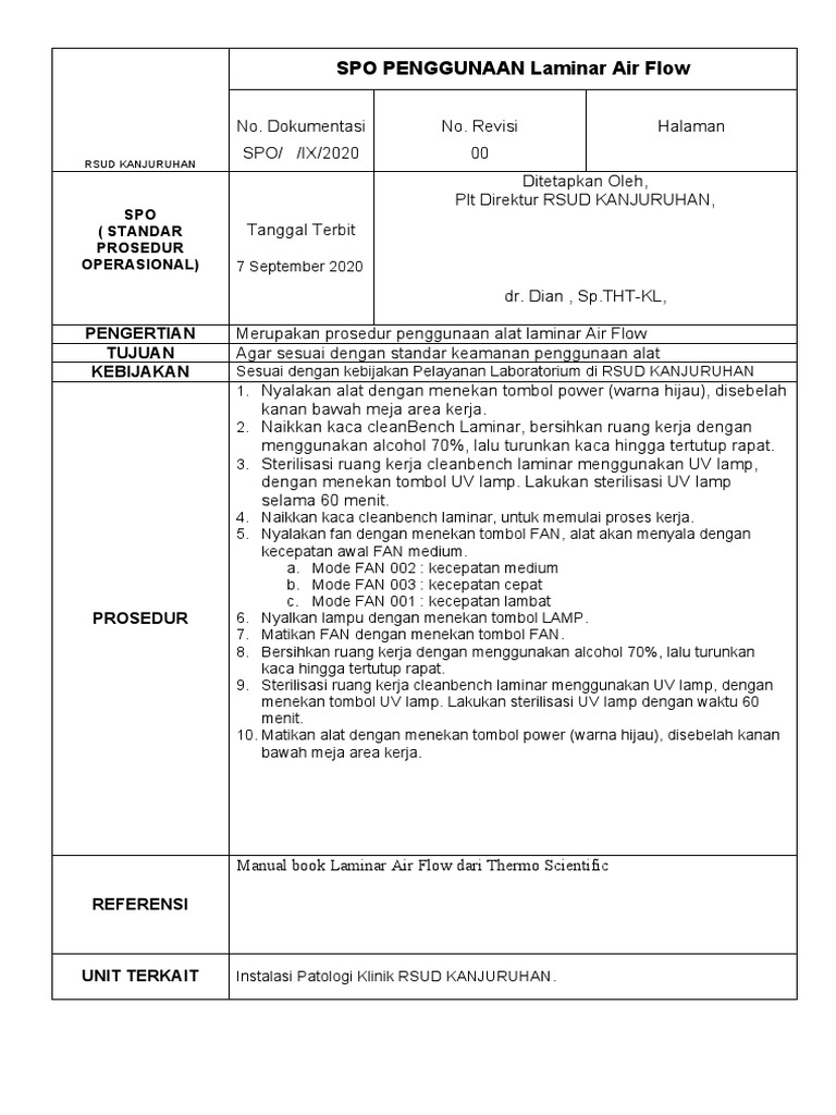 SPO Penggunaan LAF | PDF