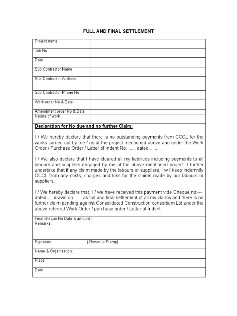 Full and Final Settlement-Final Format | PDF