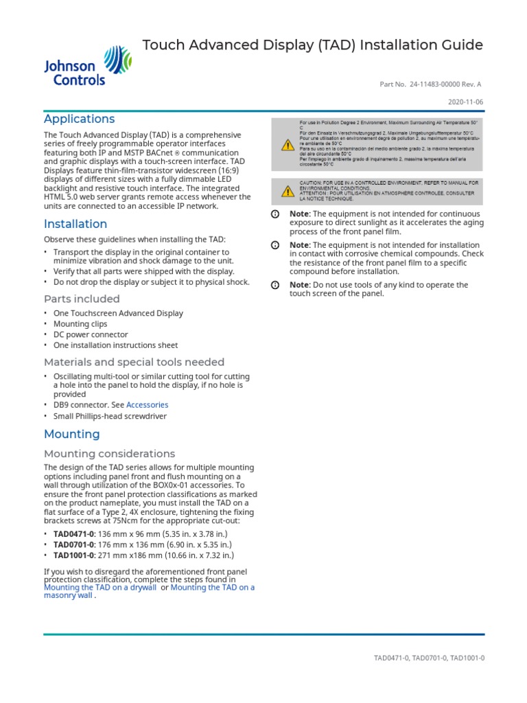 Touch Advanced Display (TAD) Installation Guide: Applications | PDF ...
