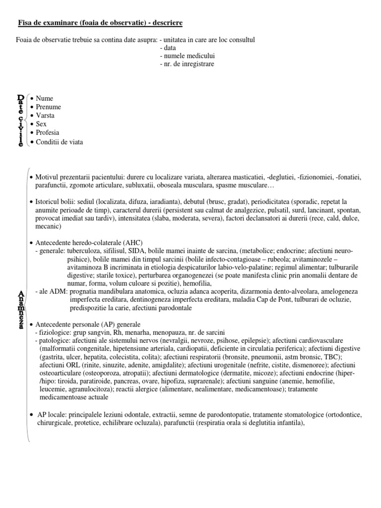 Fisa Stomatologica de Examinare - 1162398632 | PDF