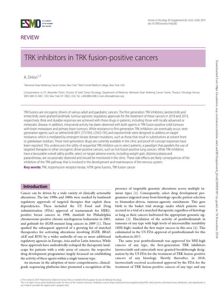 Inhibidores TRK en Cáncer 2019 | PDF | Cancer | Medical Specialties
