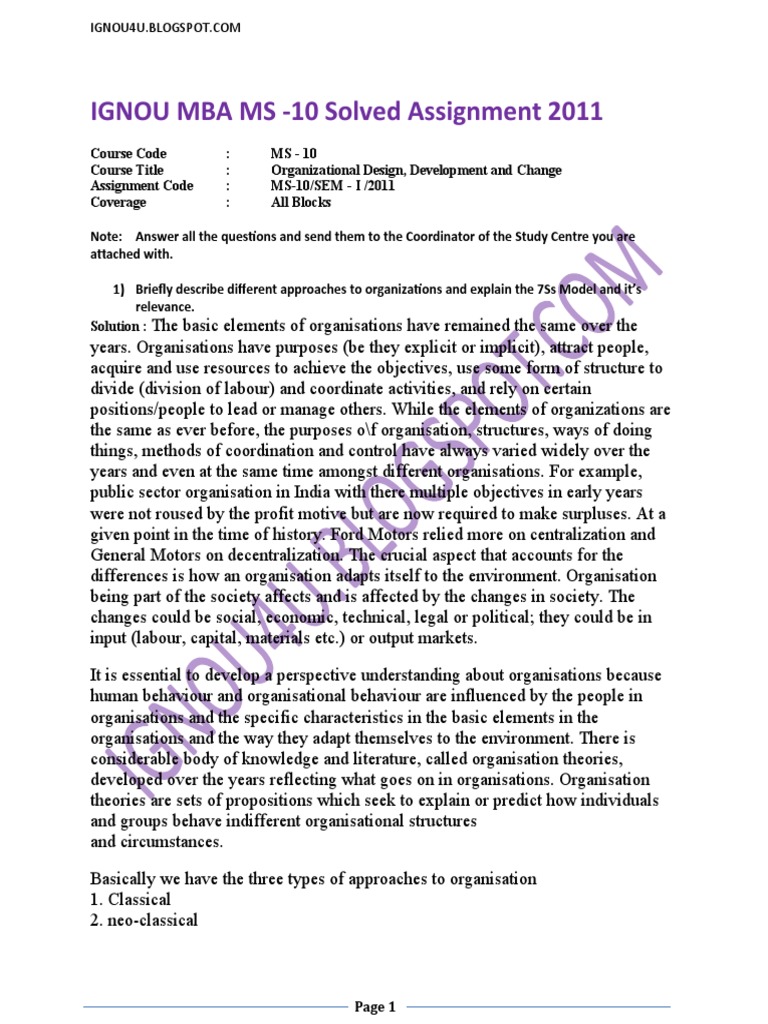 IGNOU MBA MS - 10 Solved Assignments 2011 | PDF | Emergence ...