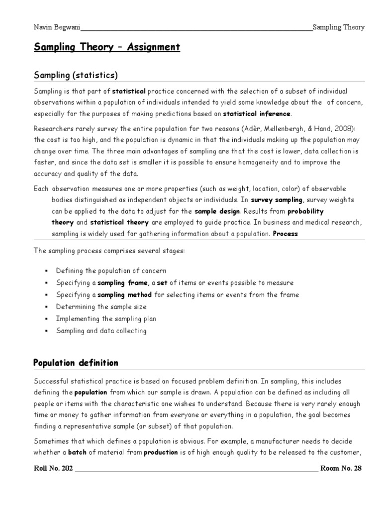 Sampling Theory - Assignment | PDF | Stratified Sampling | Sampling (Statistics)