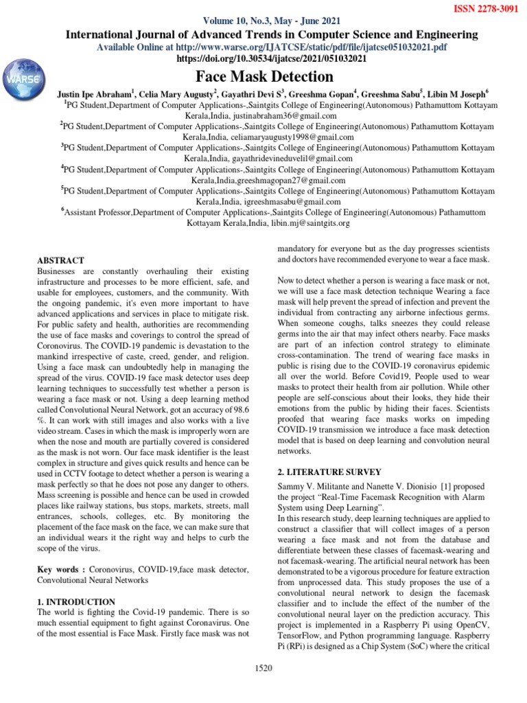 Face Mask Detection | PDF | Deep Learning | Image Segmentation