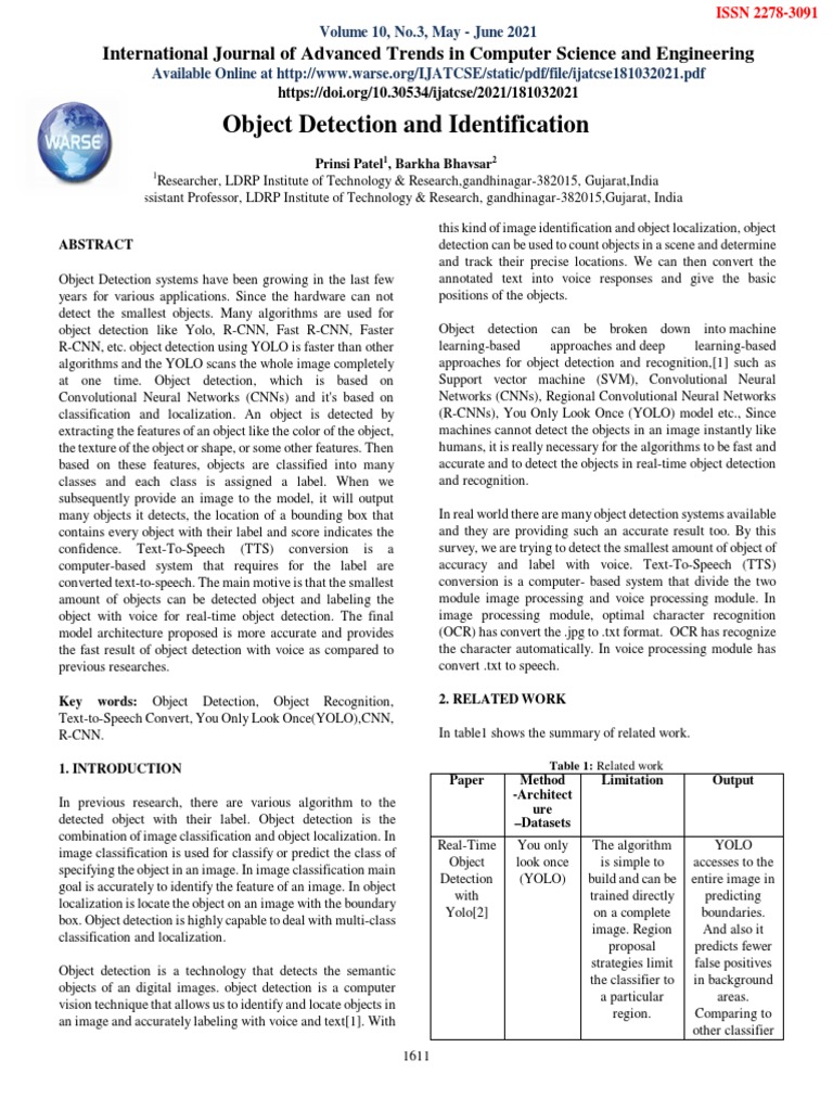 Object Detection and Identification | PDF | Speech Synthesis | Optical ...