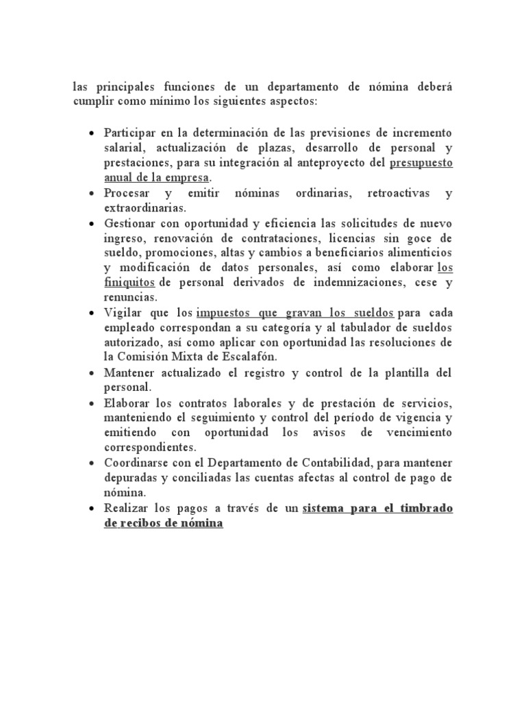 Principales Funciones de Un Departamento de Nómina Deberá Cumplir Como ...