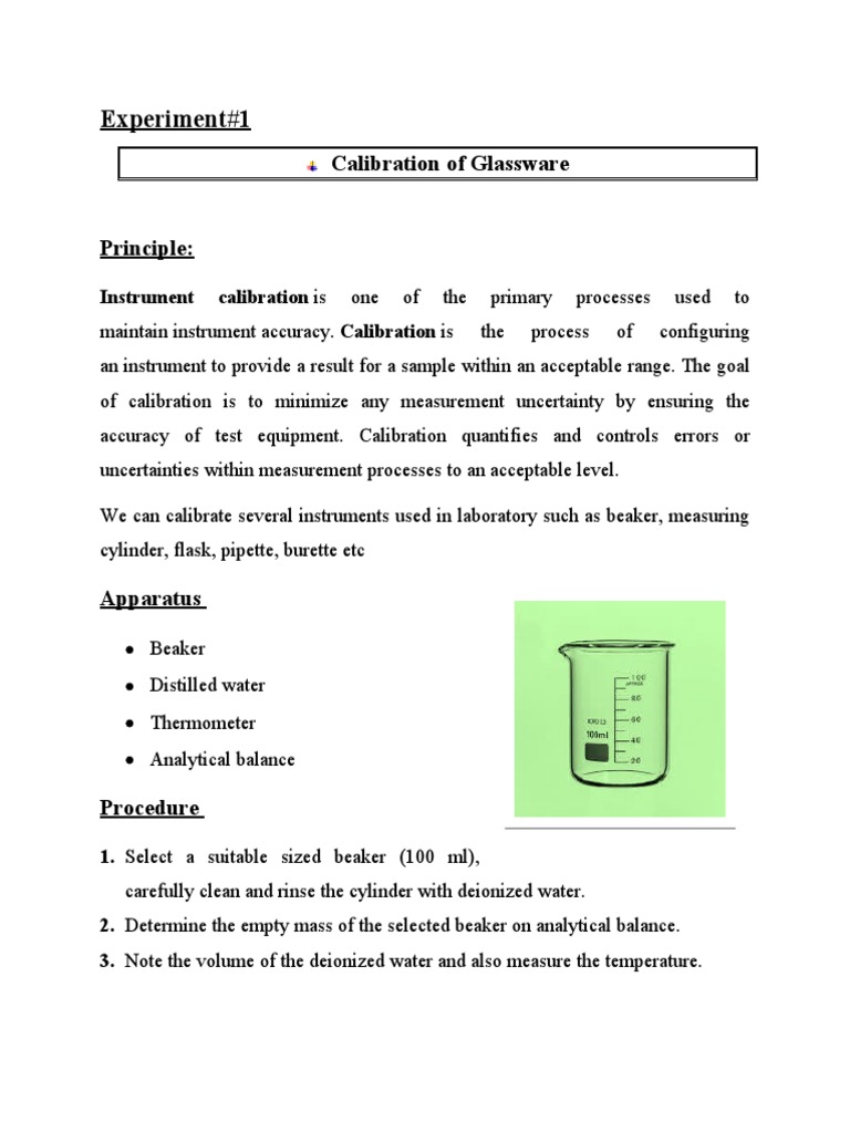 Experiment#1: Calibration of Glassware | PDF | Calibration | Metrology