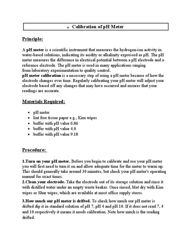 Calibration of PH Meter | Download Free PDF | Ph | Buffer Solution