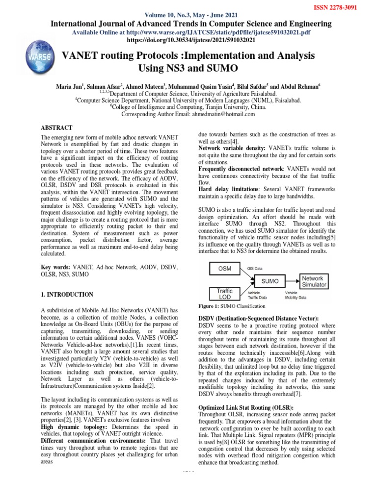 VANET Routing Protocols :implementation and Analysis Using NS3 and SUMO | PDF | Routing ...