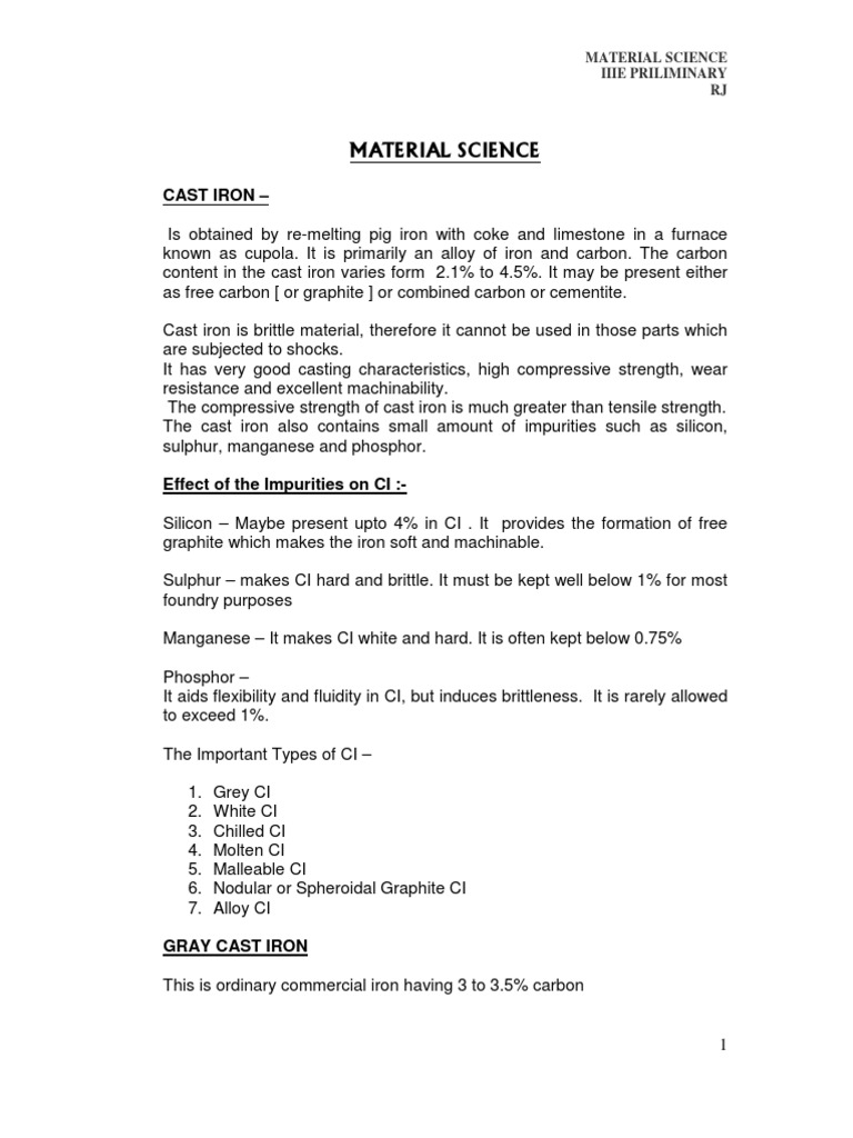 Material Science: Cast Iron | PDF | Cast Iron | Stainless Steel
