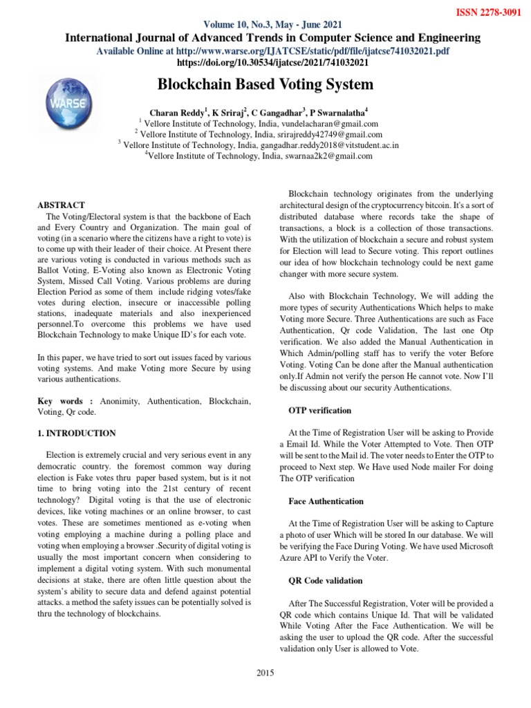 Blockchain Based Voting System | PDF | Authentication | Voting