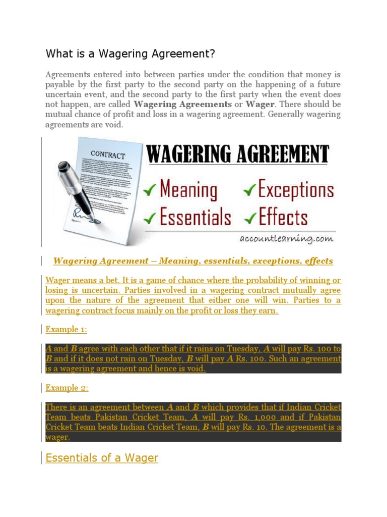 What is a Wagering Agreement? - Essentials, Exceptions, Effects | PDF ...