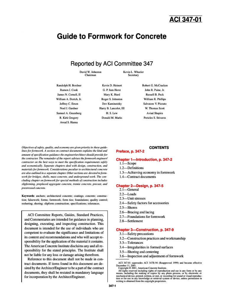 Toaz - Info Aci 347 01 Guide To Formwork For Concrete PR | PDF ...