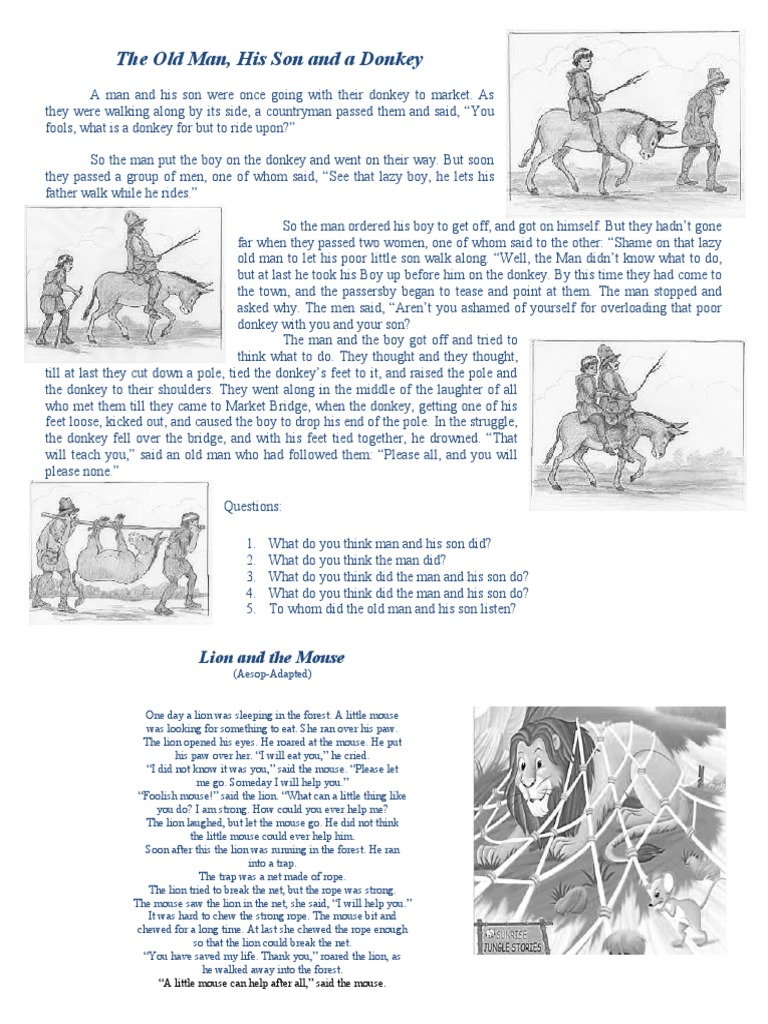 English Story The Old Man, His Son and A Donkey | PDF