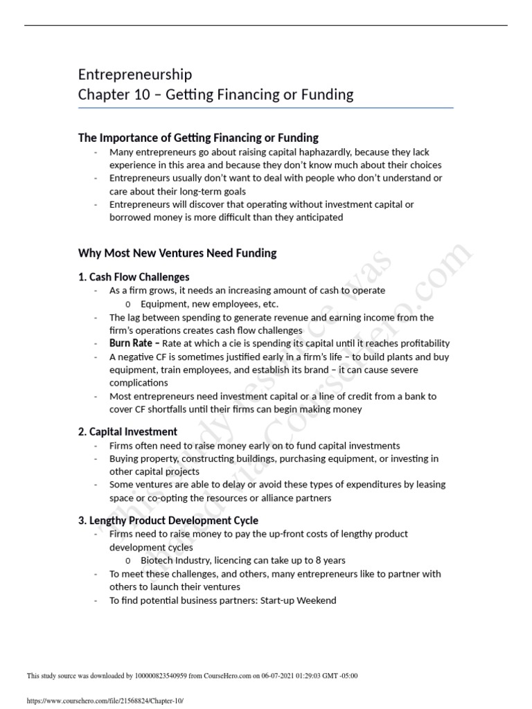 This Study Resource Was: Entrepreneurship Chapter 10 - Getting ...