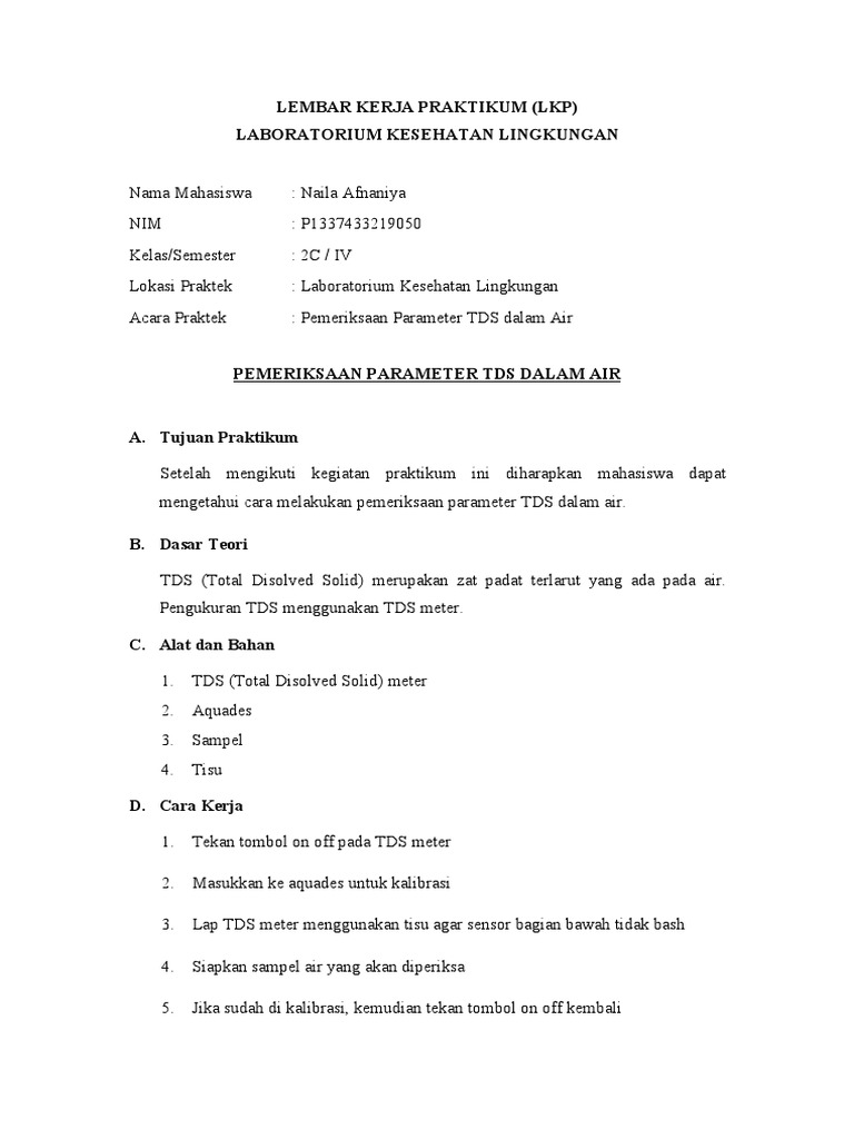 Pemeriksaan TDS Meter Dalam Air | PDF