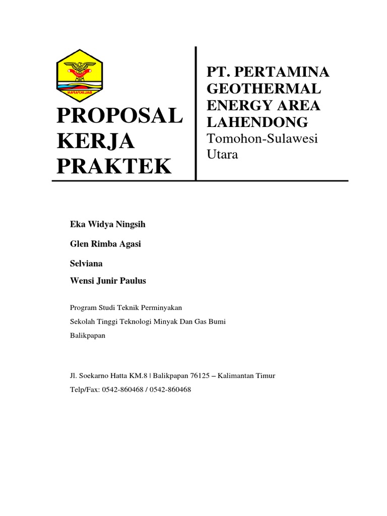 Proposal Kerja Praktek di Pertamina Geothermal | PDF