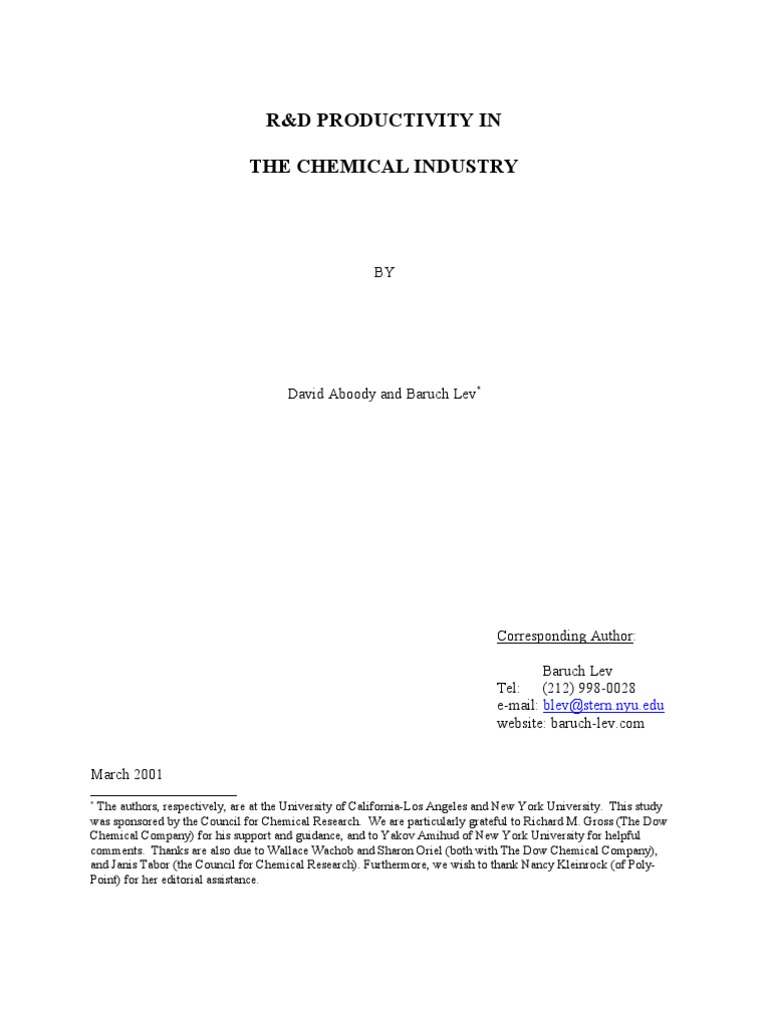 R&D Productivity in The Chemical Industry: Blev@stern - Nyu.edu | PDF ...