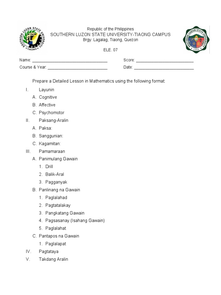 Ele07 Lesson Plan Outline | PDF
