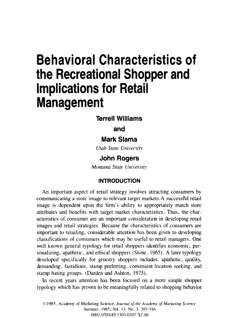 Behavioral Characteristics of The Recreational Shopper and Implications ...