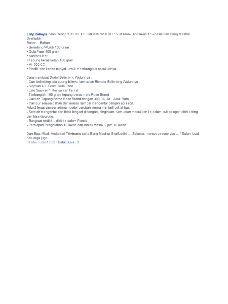 Resep Dodol Belimbing Wuluh | PDF