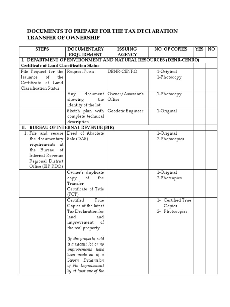 Draft Requirements For Tax Declaration Tranfer | PDF | Capital Gains ...