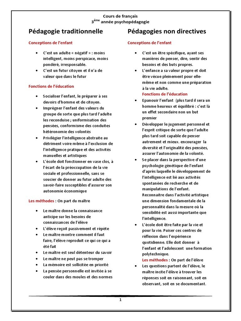Pédagogie Traditionnelle vs Non Directive | PDF | Pédagogie | Intelligence