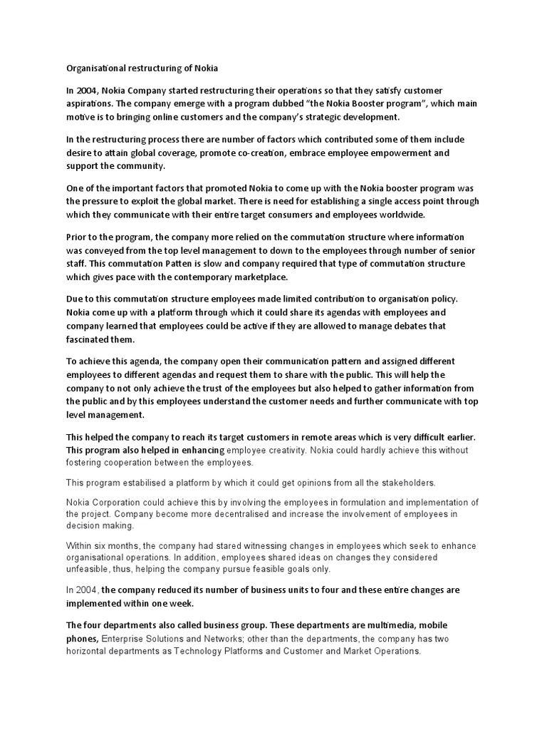 Organisational Restructuring of Nokia | PDF | Nokia | Human Nature