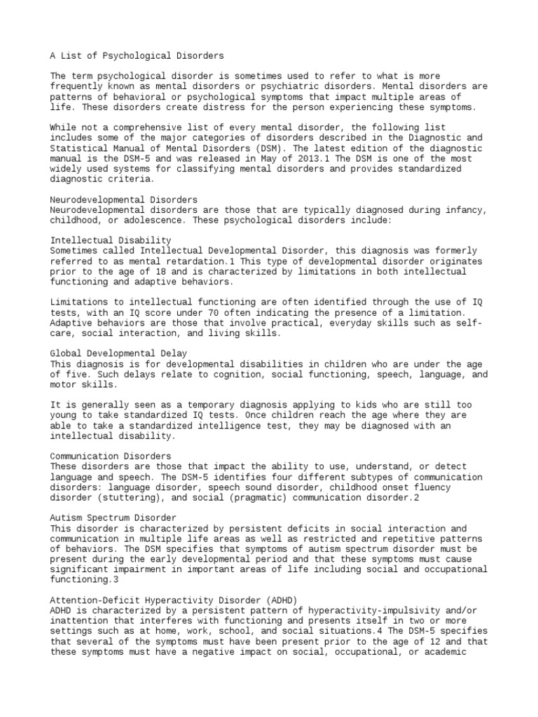 Overview of Psychological Disorders | PDF | Obsessive–Compulsive ...