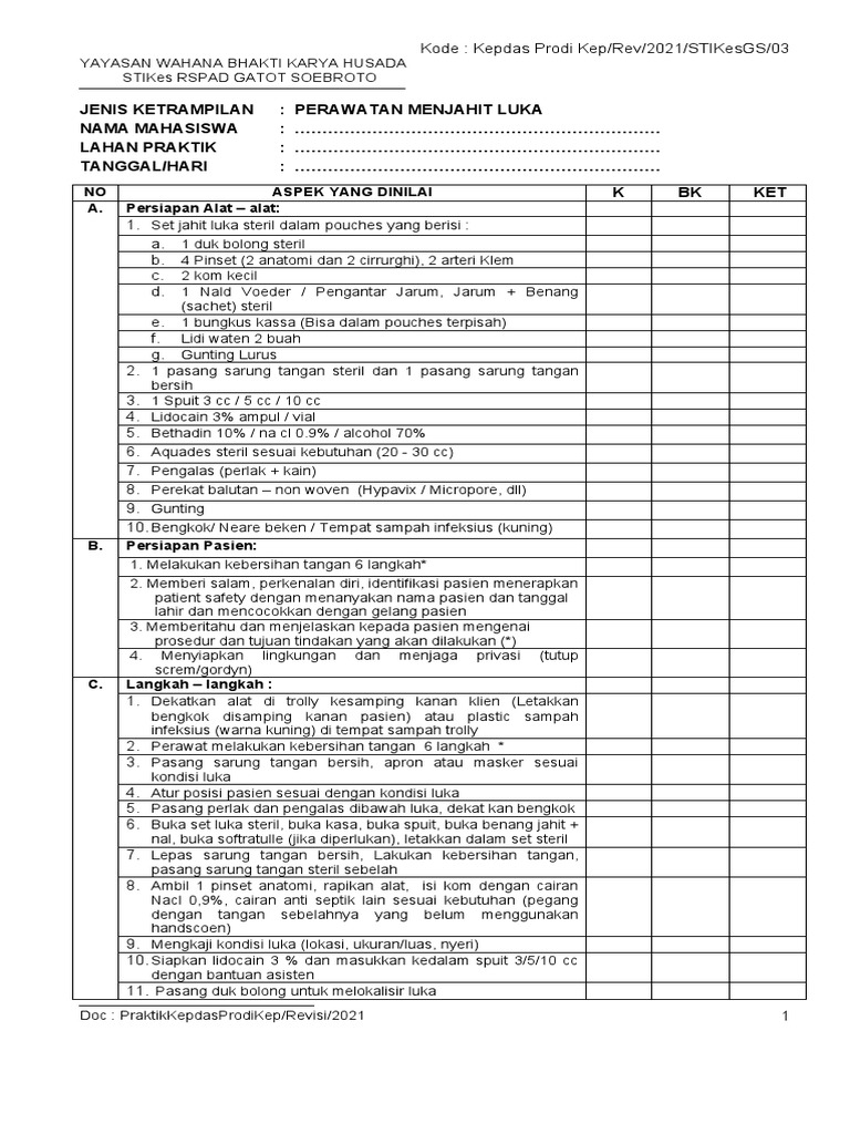 SPO Perawatan Luka Menjahit Luka Revisi 2021 | PDF