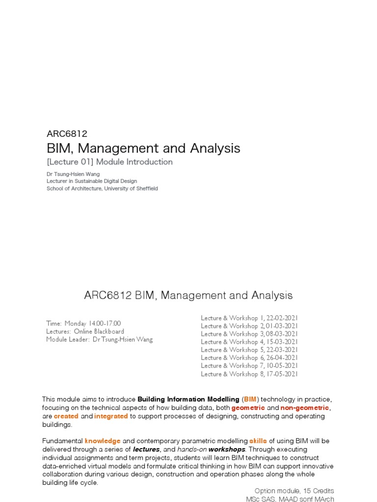 BIM, Management and Analysis: (Lecture 01) Module Introduction | PDF | Building Information ...