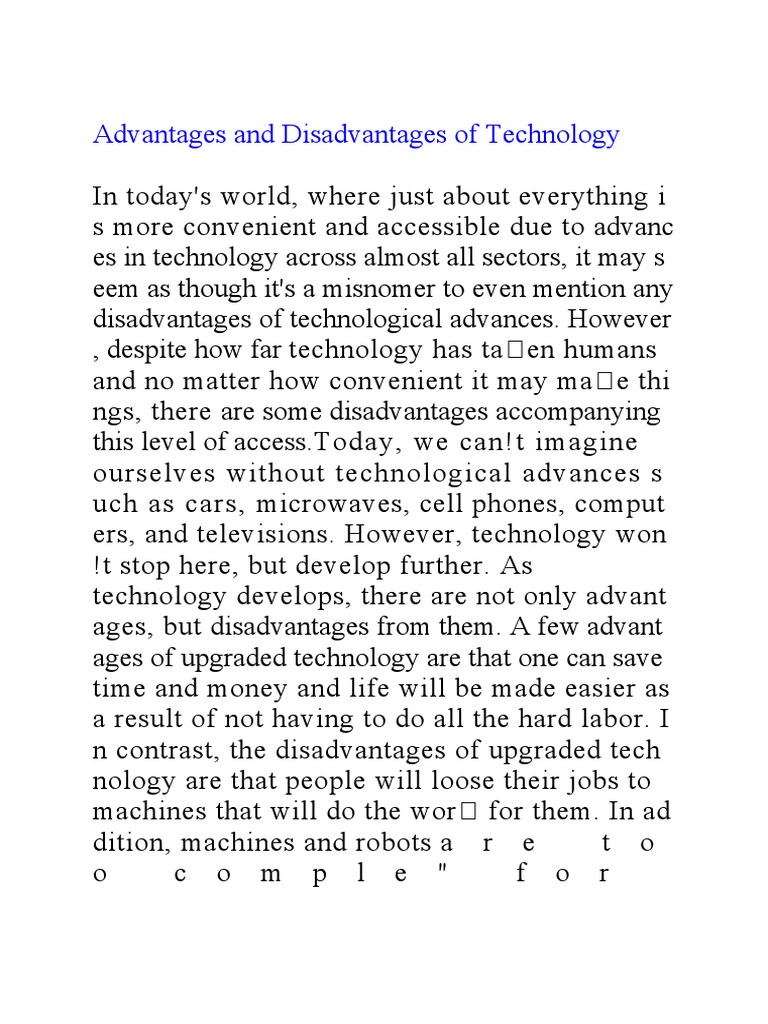 Advantages and Disadvantages of Technology | PDF | Science And ...
